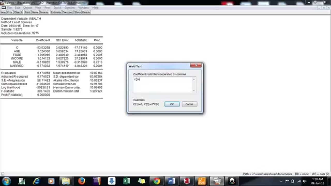 Wald test in Eviews - YouTube
