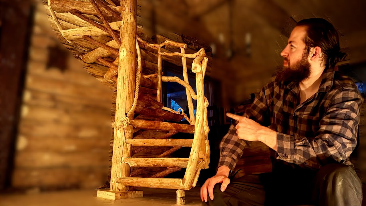Building This Spiral Staircase Transformed My Off-Grid Log Cabin ...