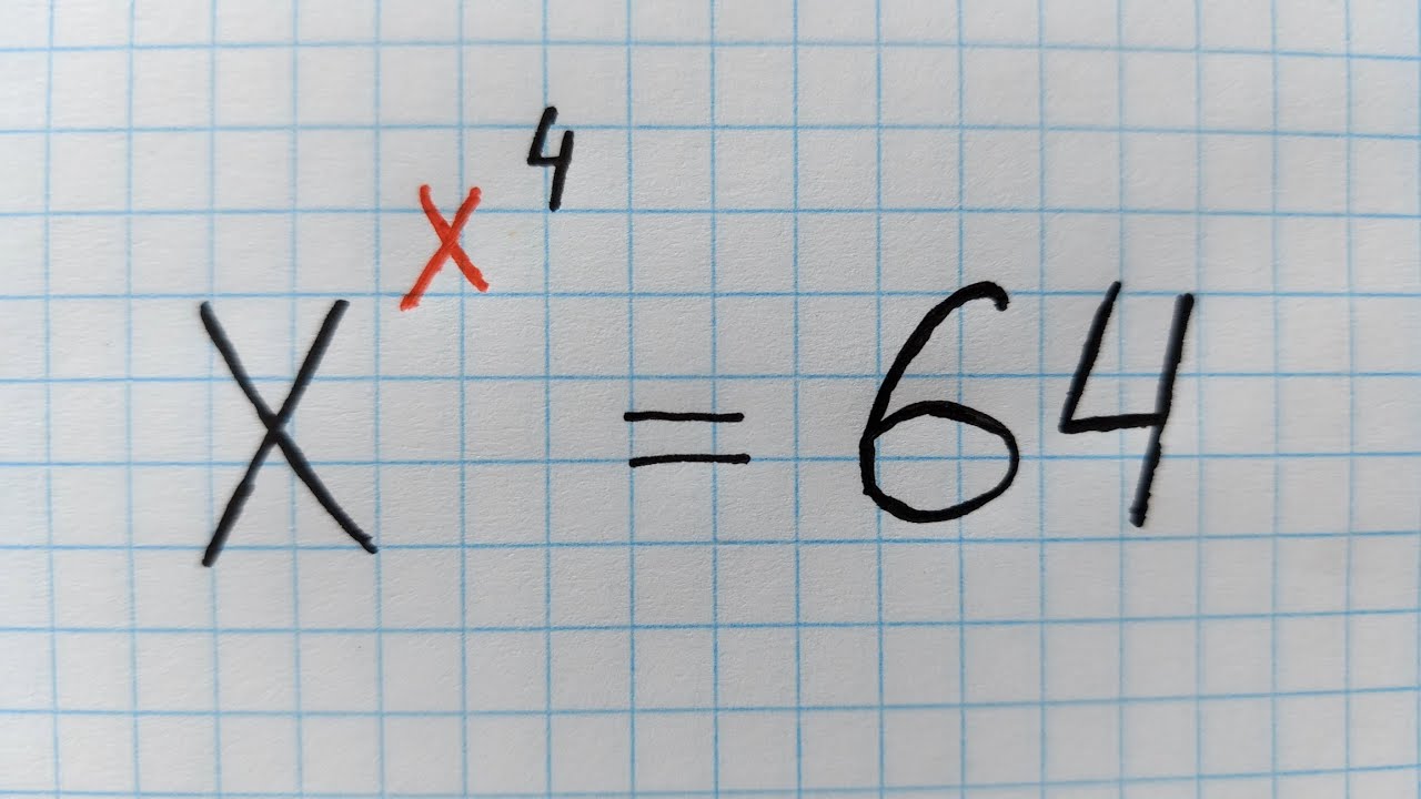 Math olympiad equation. You should know this math trick. (x^x)^4=64 ...