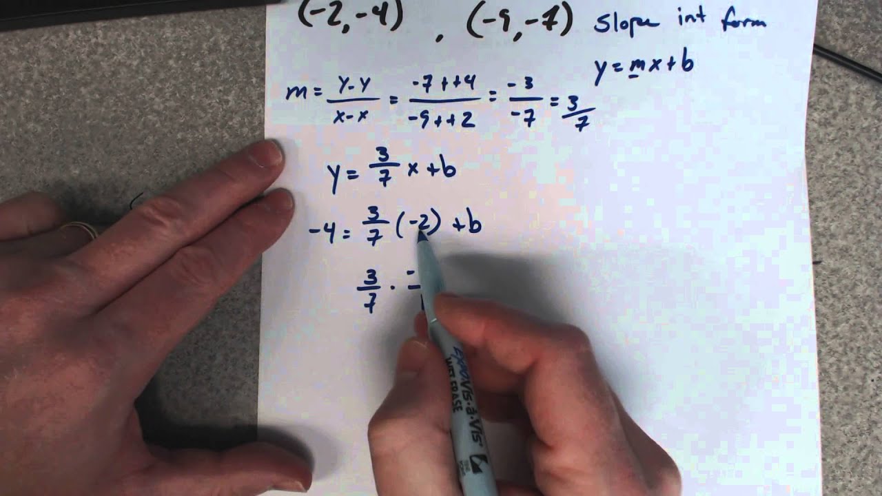 Find the equation of a line given two points on the line. - YouTube