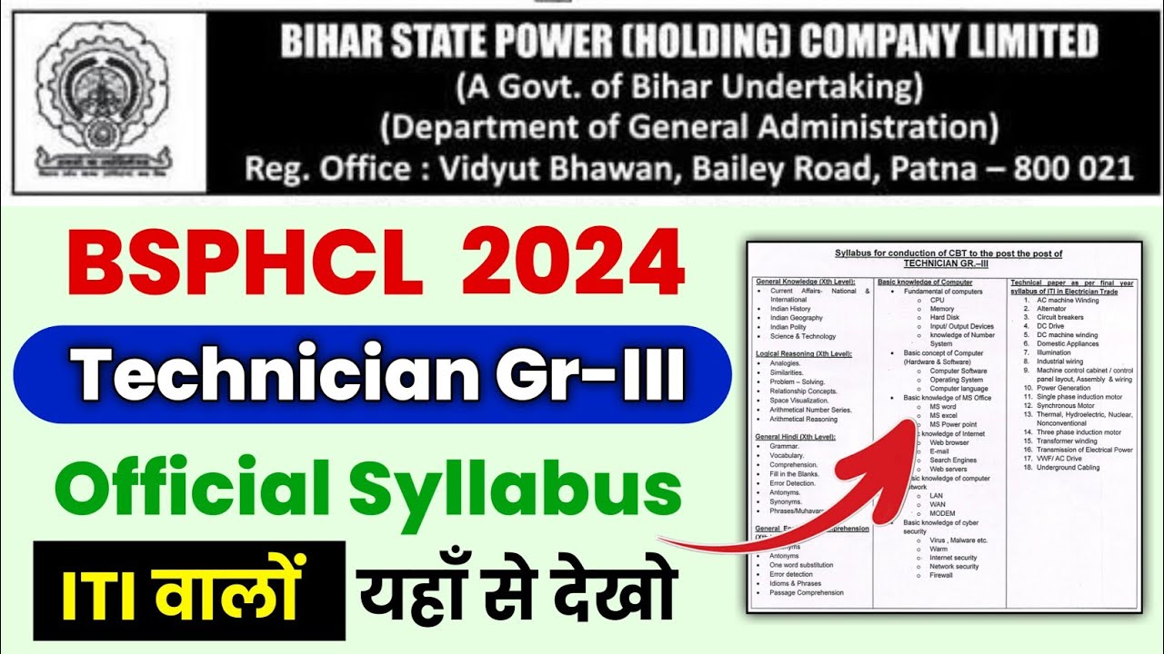BSPHCL Technician Syllabus 2024 | BSPHCl Syllabus 2024 | BSPHCL ...