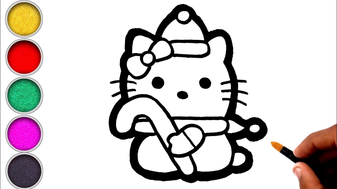 Hello Kitty with Christmas Candy Cane Drawing and Coloring for Kids ...