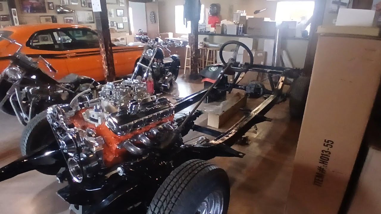Long Tube Headers and Dual Quads! Well, yes! 55 Chevy Chassis meets her Big Block - YouTube