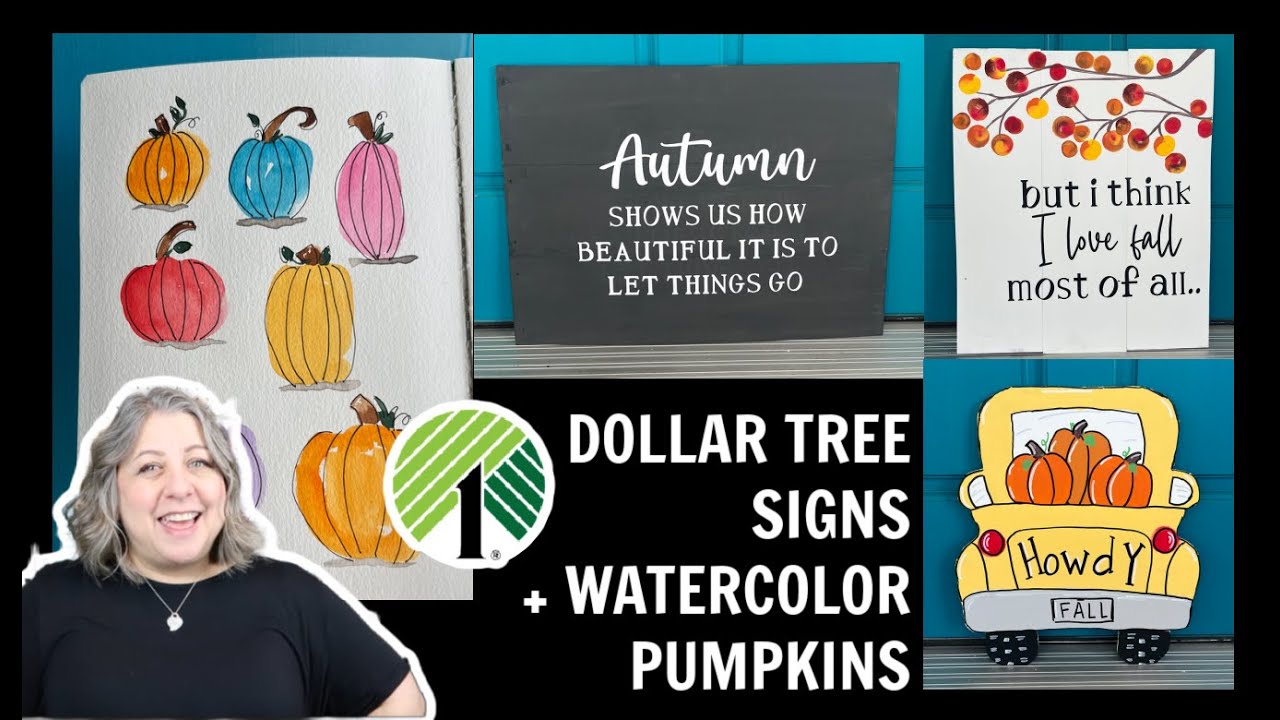 🍁 🍂 3 FUN FALL SIGNS - A STEP BY STEP TUTORIAL + Watercolor Pumpkin ...