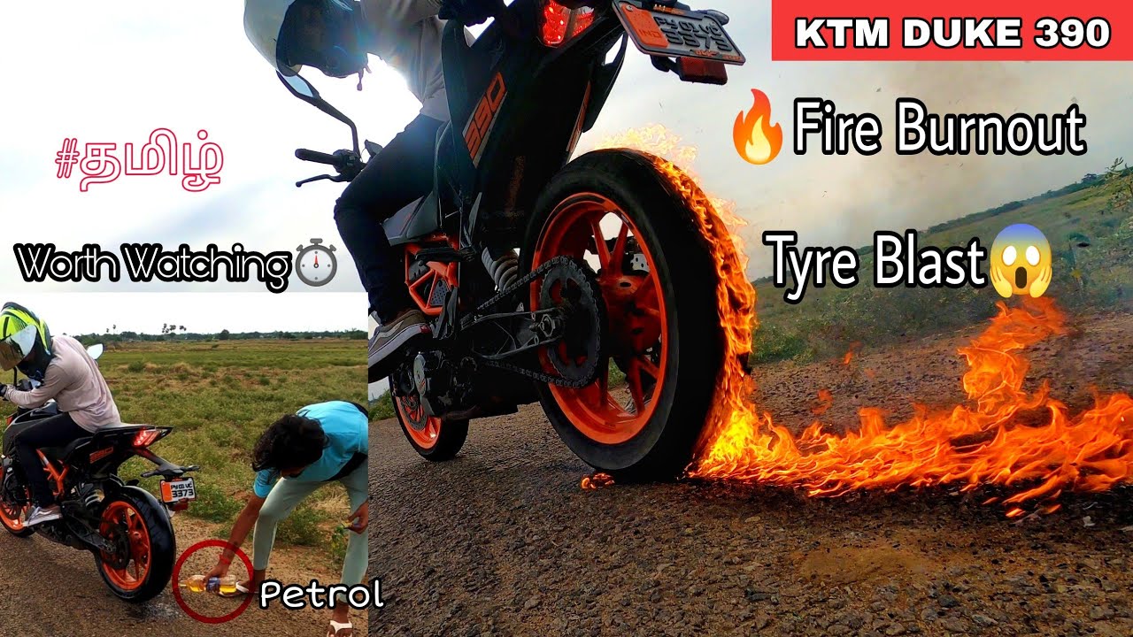 Tyre blast - Fire Burnout on KTM Duke 390🔥 |Dangerous 😱| Nithish Rider ...