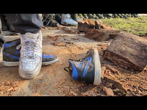 Crushing and Trampling Nike Jordan 1 with my trashed Nike Air Force 1