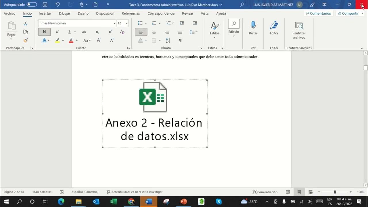 INSERTAR UN ARCHIVO EXCEL EN UN DOCUMENTO WORD - YouTube