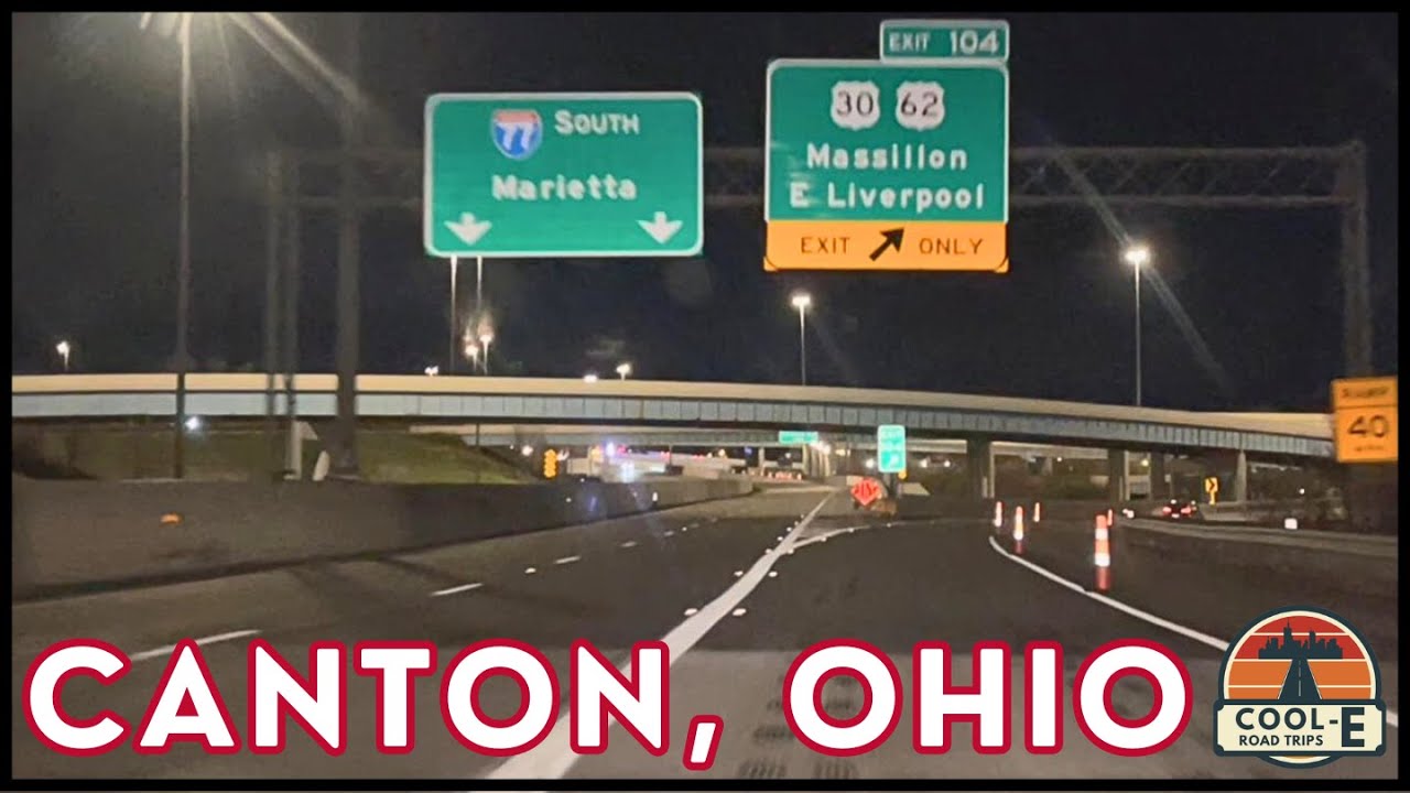 Canton and Massillon, Ohio Freeways at Night (I-77, US-62, US-30, OH-21 ...