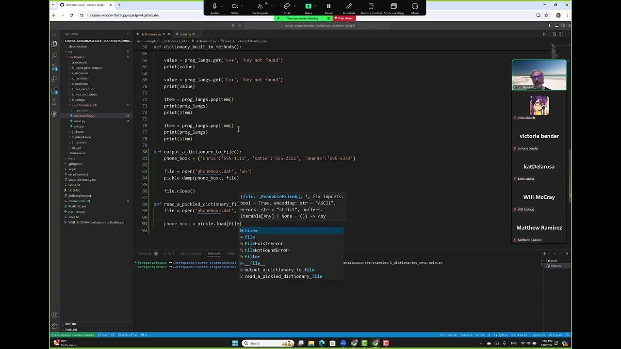 070824 COSC 1336 Python pickle(serialize) a dictionary - YouTube