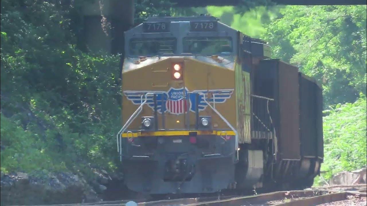 UP 3063 leads an WB empty coal train at Independence Station on the Sedalia Sub in Independence ...