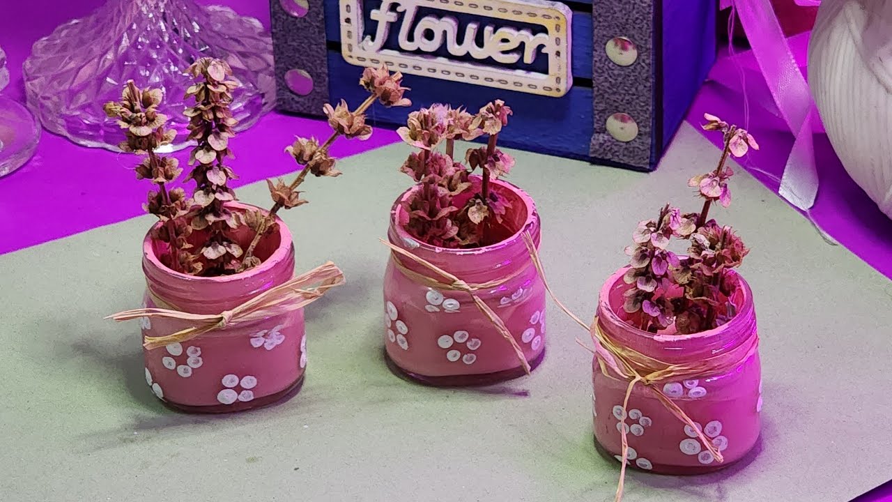 Nutella jar reuse idea/how to make glass jar vase/fall and winter craft ...