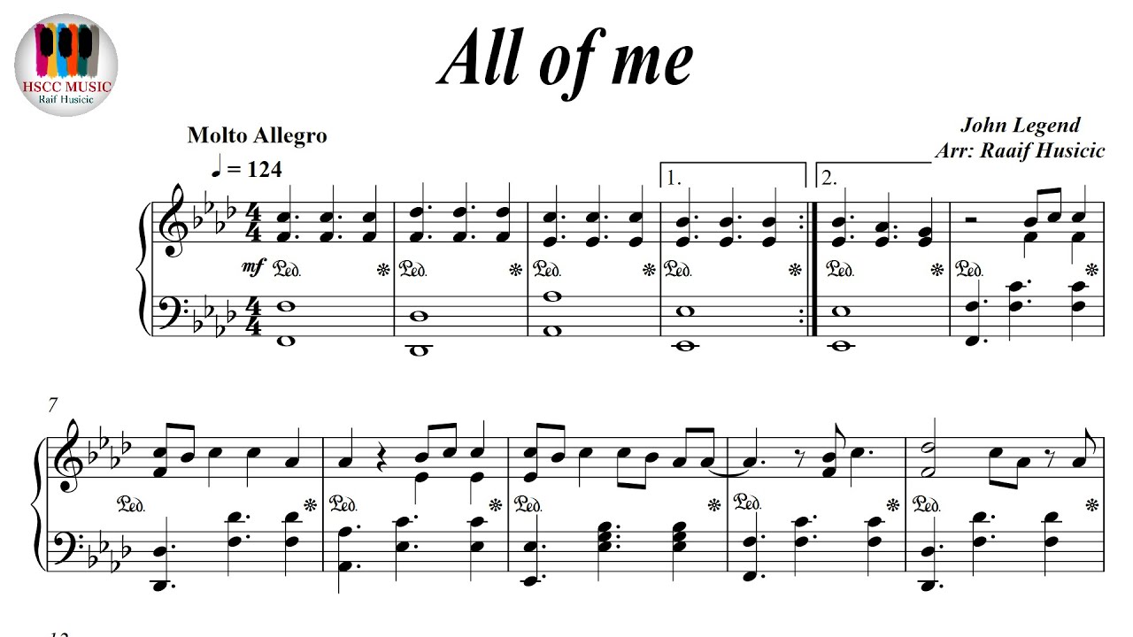 All of me - John Legend, Piano Sheet Music, Piano Tutorial - YouTube
