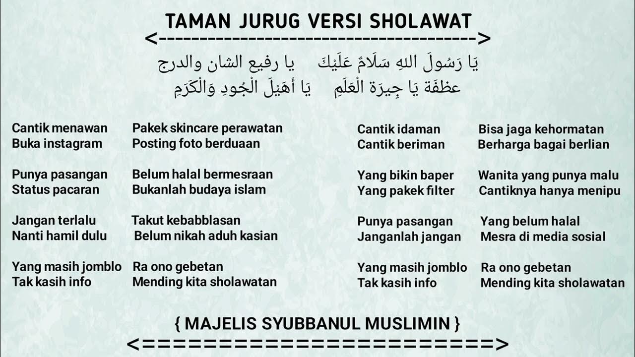 Lirik Taman Jurug Versi Sholawat | Vocal Sya'ban dan Farhan | Majelis Syubbanul Muslimin - YouTube