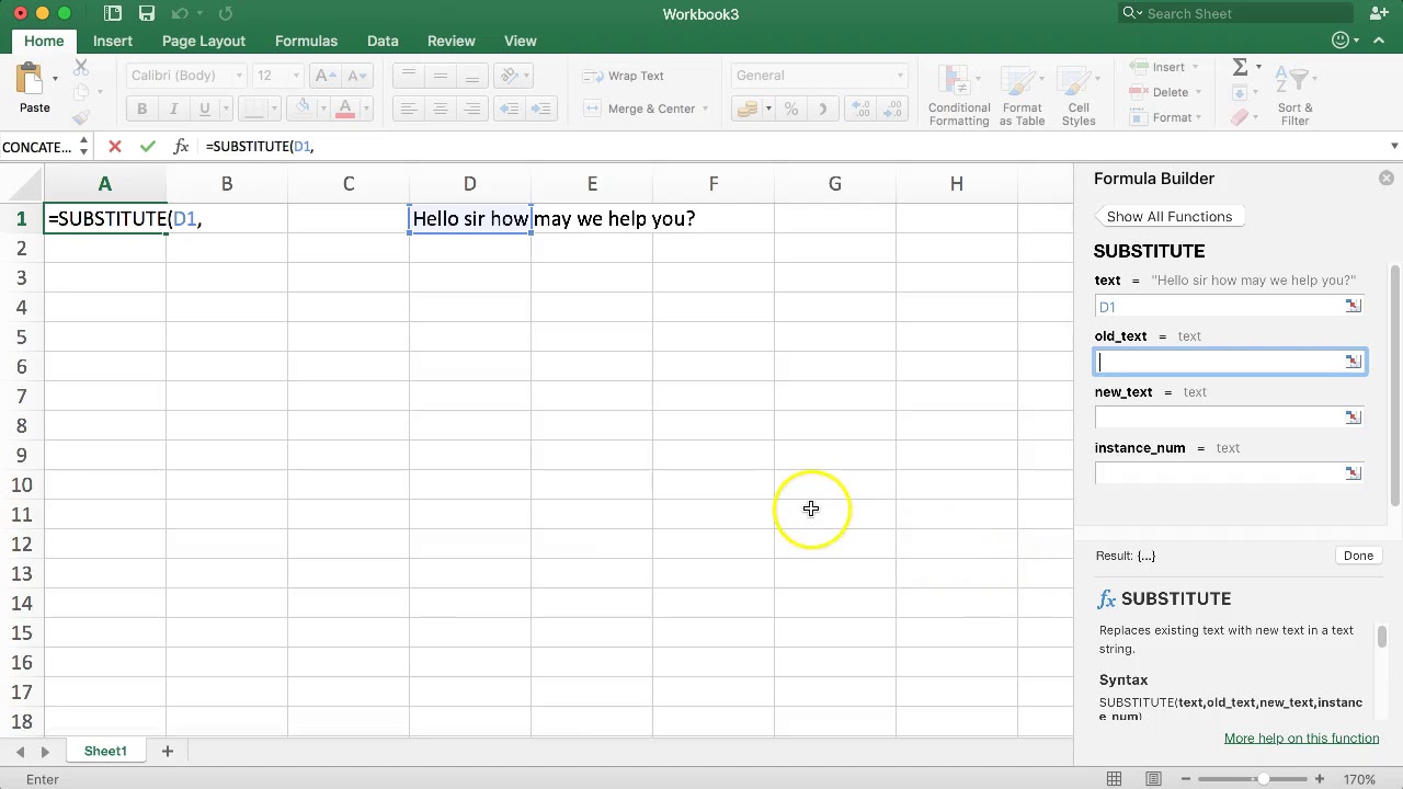 Substitute Function In Excel 2018 Youtube