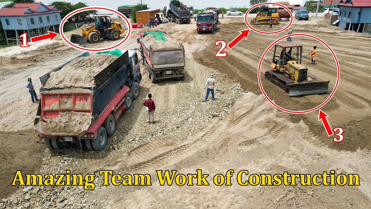 Amazing Teamwork of Construction Showing Talent Skill Push Sand Refill ...