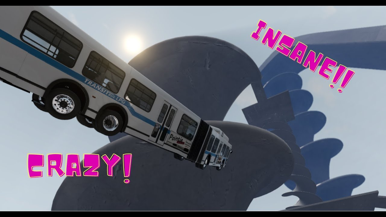 Giant Bendy Bus driving down Mega Corkscrew - YouTube