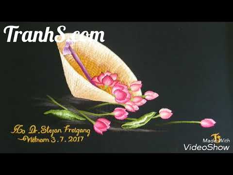 Tranh thêu tay hoa sen - TranhS