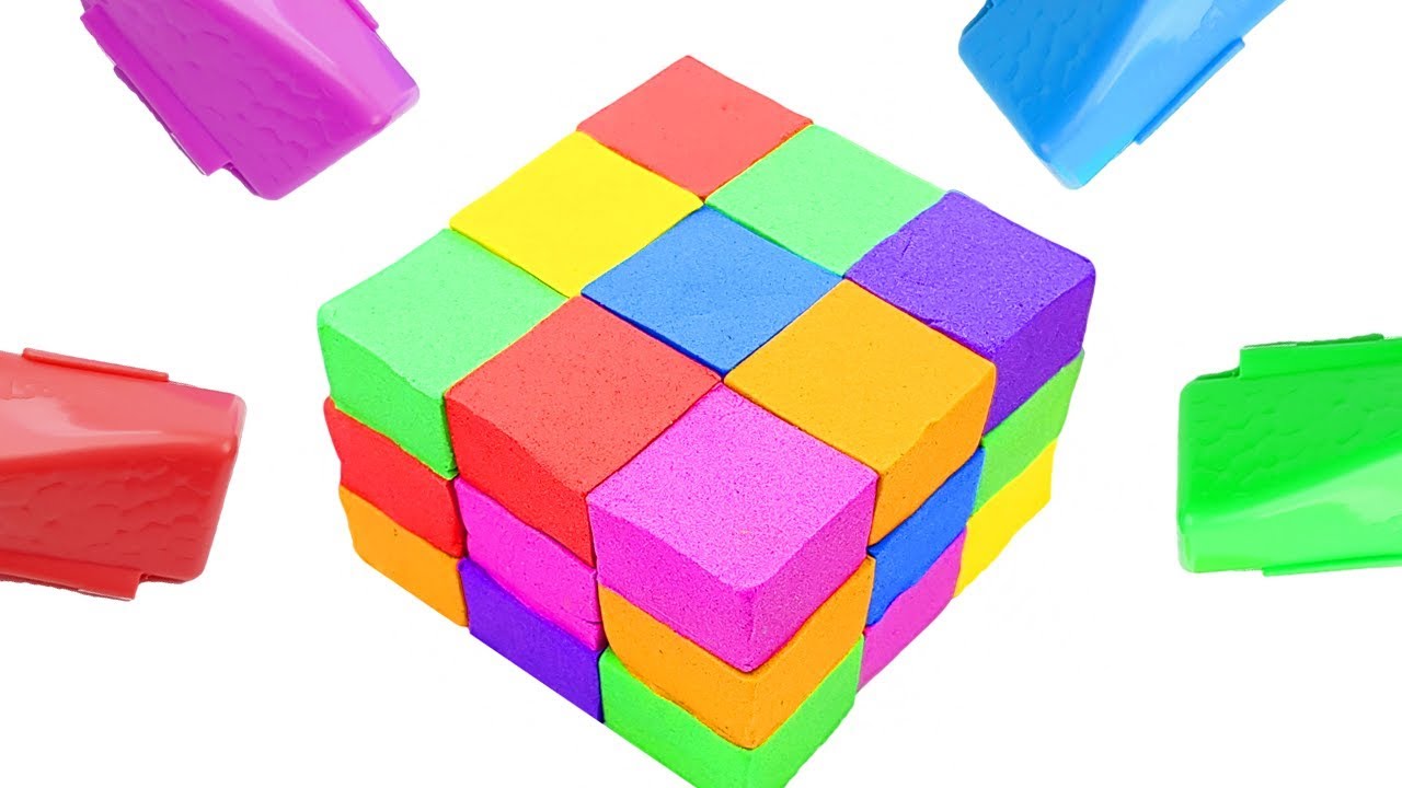 DIY How to make Giant Rainbow Kinetic Sand Cube and Learn Colors with ...