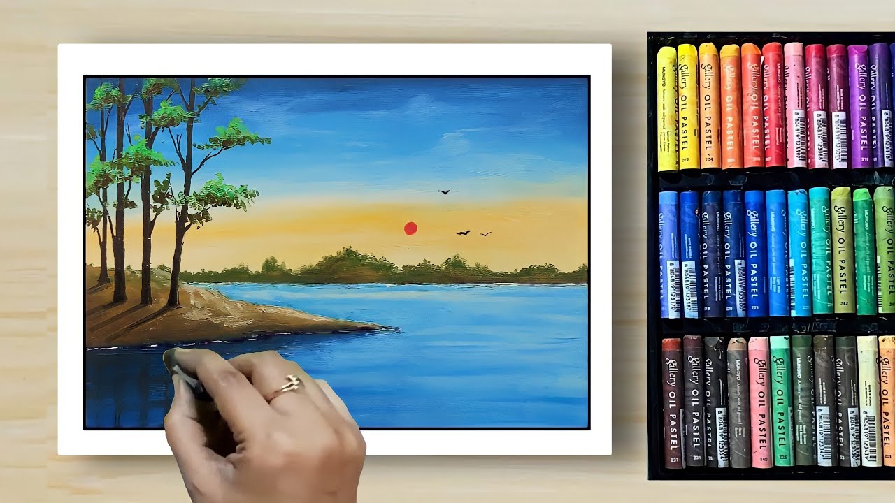 #40 - How to Draw RED SUN Scenery (step by step)Tutorial for Beginners ...
