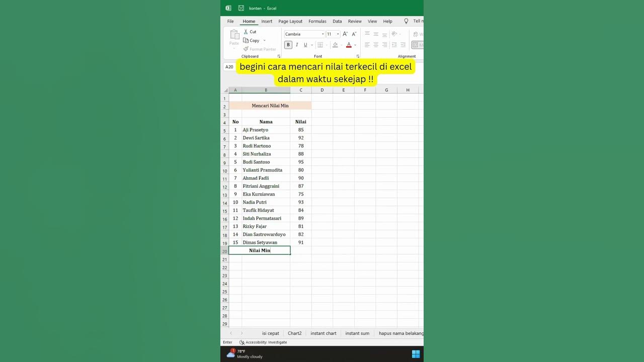 Mencari Nilai Minimum | Tips & Trick Excel | Cara Cepat | #basicexcel #exceltips #exceltutorial ...