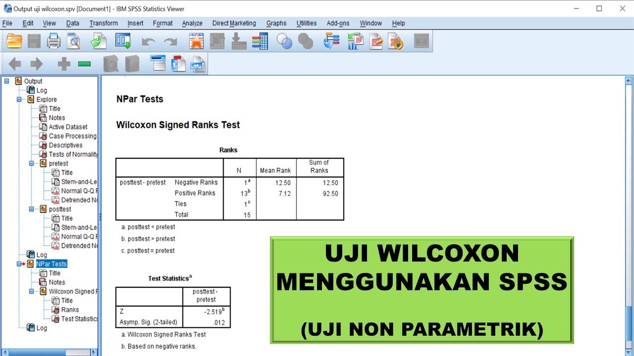 Uji Wilcoxon Menggunakan SPSS (Uji Non Parametrik) - YouTube