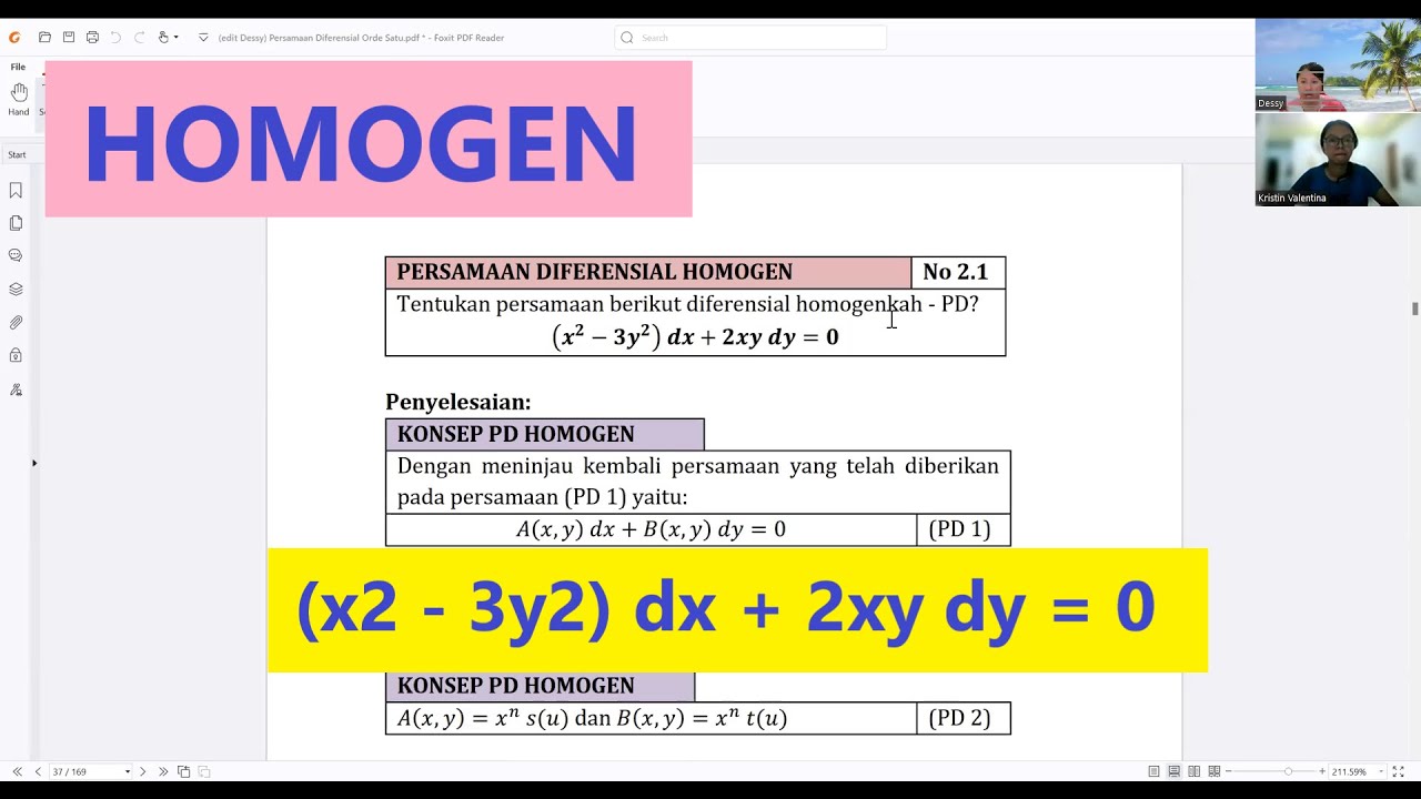 Persamaan diferensial ordiner satu homogen terpisah (x2 - 3y2) dx + 2xy ...