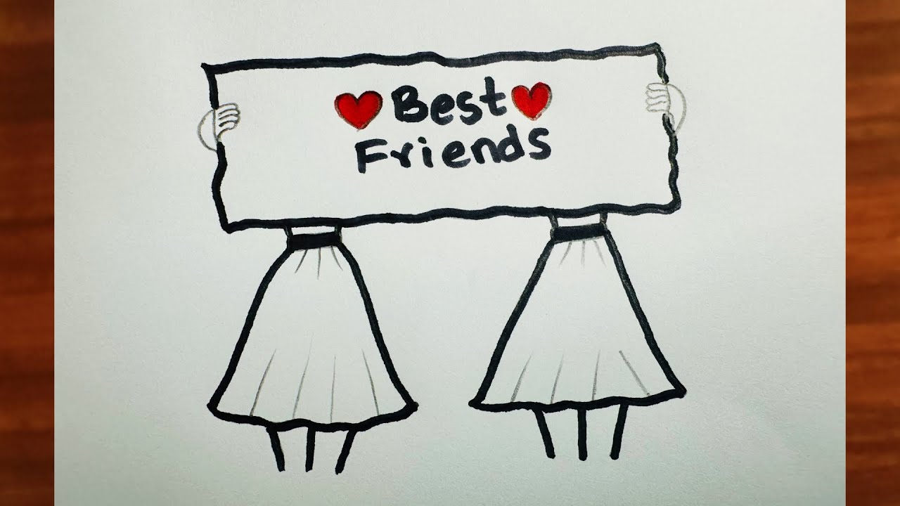 Cute best friends art | Friendship drawing tutorial - YouTube
