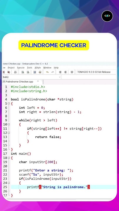 Palindrome Checker Cprogramming Cprogramminglanguage Palindrome Shorts Fyp Fypシ Dsa