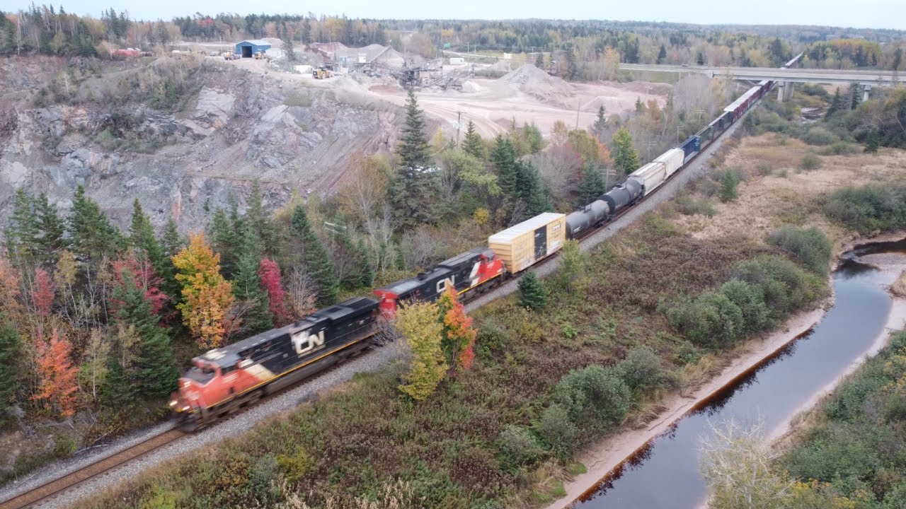 Awesome 4K View! Long Freight Train CN 507 Passing Rock Quarry near ...