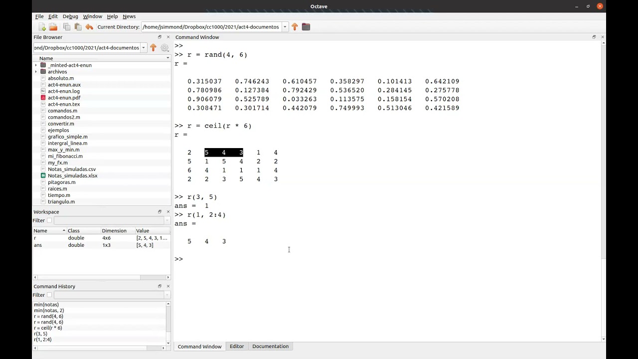 Octave 15 - operaciones sobre filas y columnas de una matriz - YouTube