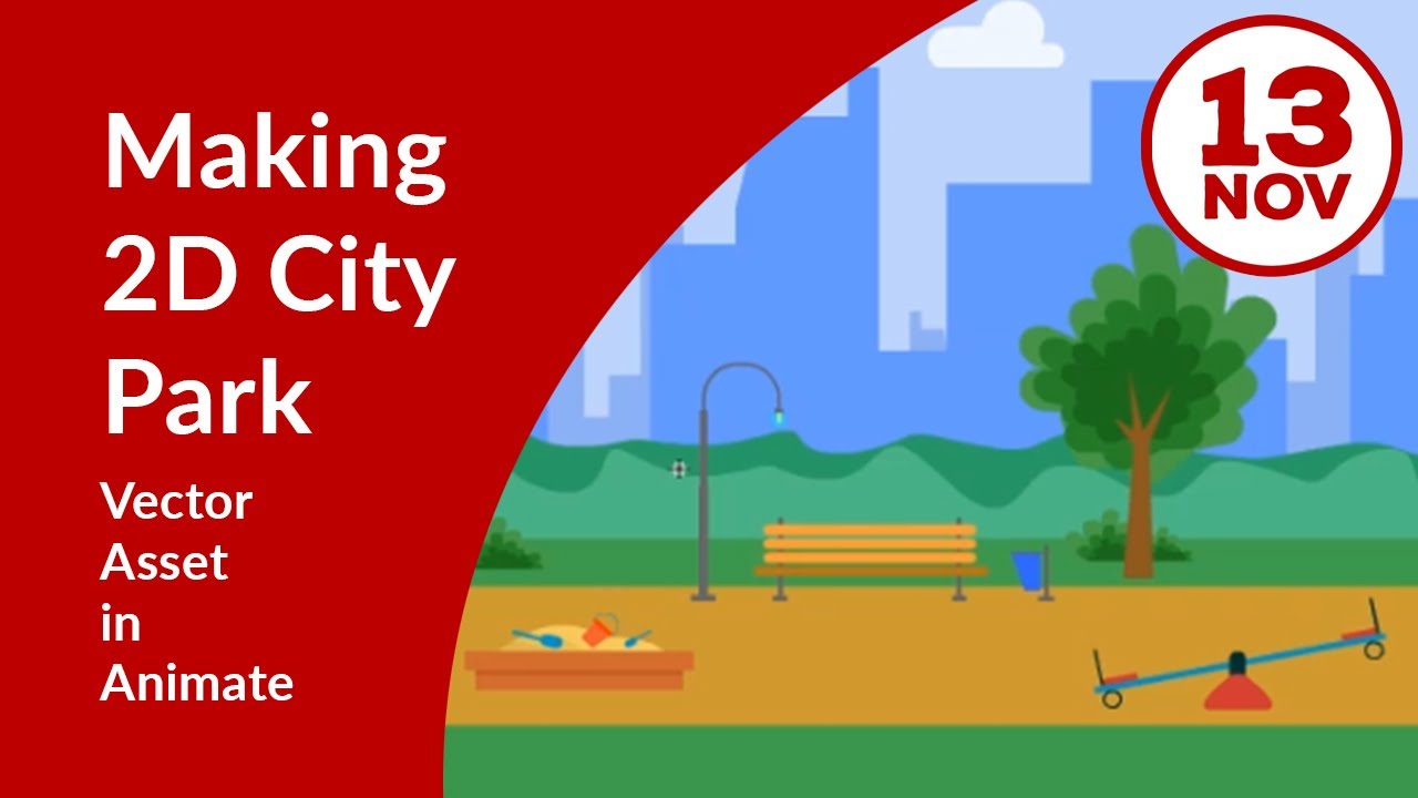 Making a cartoon city park 2D vector asset in Animate - YouTube