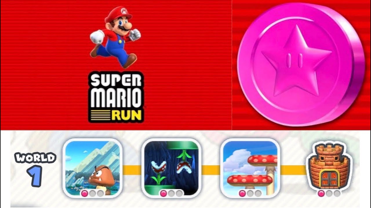 Super Mario Run | World 1 | All Pink Coins - YouTube