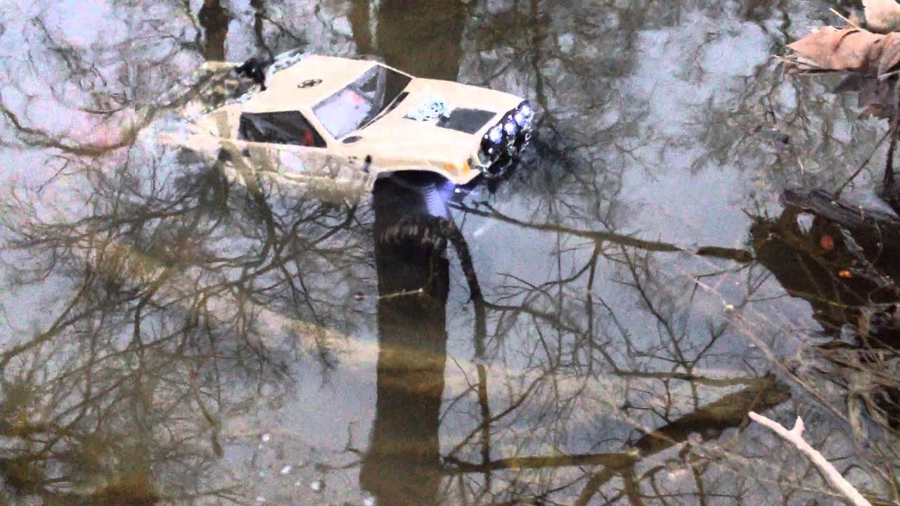 Humvee Truck stuck in water, with non water proofed li po - YouTube
