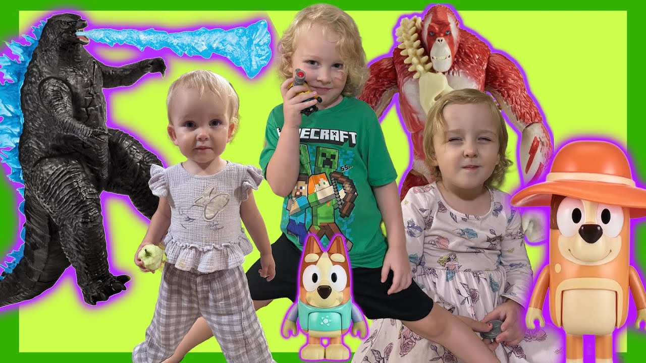 Milo, Indy, and Isla Play with Skar King, Godzilla, and Bluey Toys ...