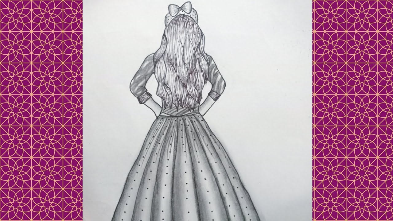 How to draw girl back side And with beautiful Dress. step by step ...