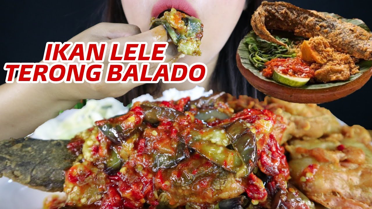 IKAN LELE GORENG TERONG BALADO + NASI DAN TEMPE TEPUNG | asmr mukbang ...