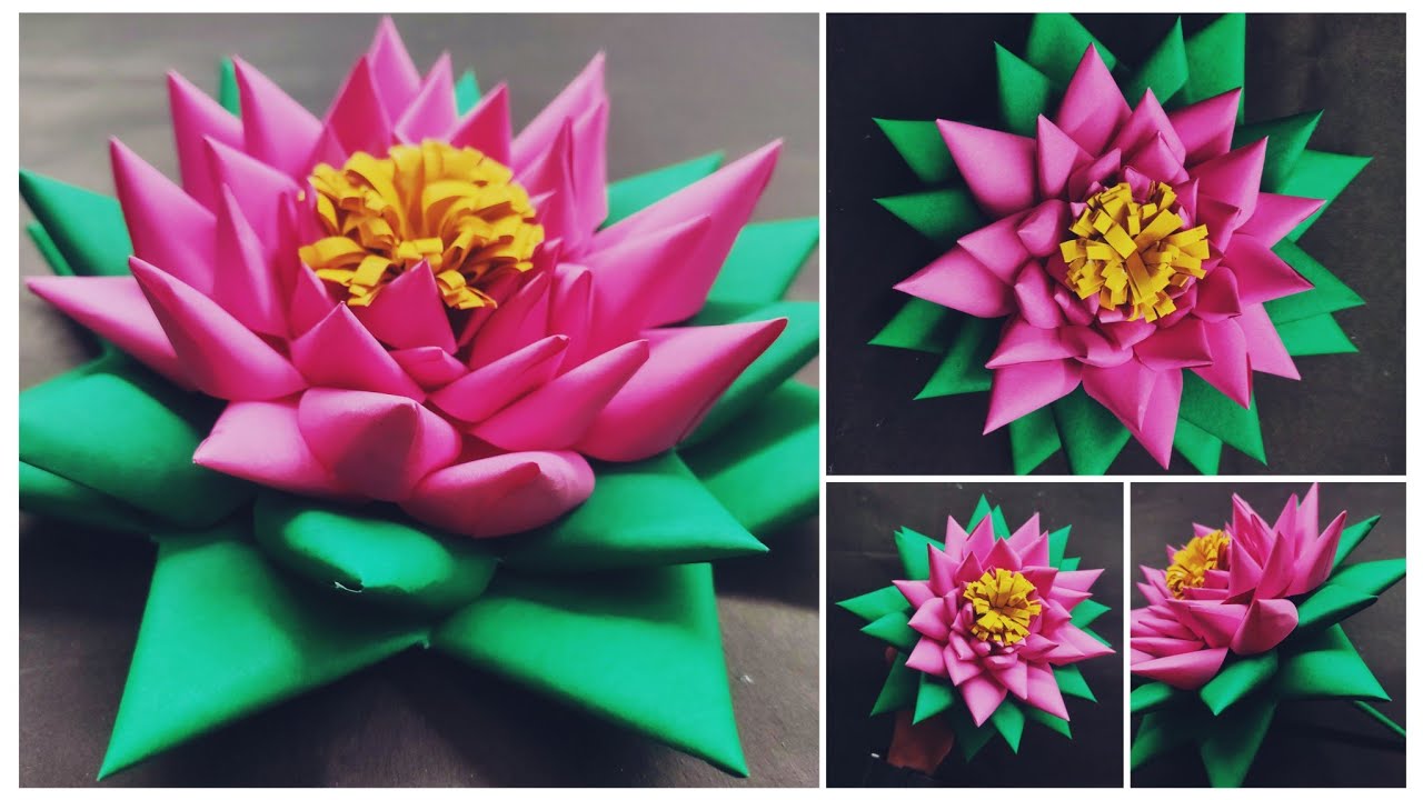 Paper Lotus Flower Making Idea😍/How To make Lotus Flower Using Colour ...
