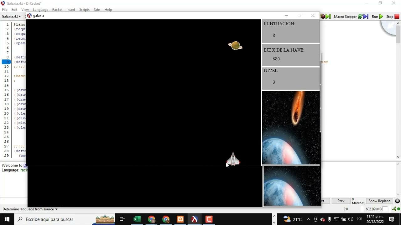 Dr. Racket interfaz gráfica (juego galaxia) - YouTube