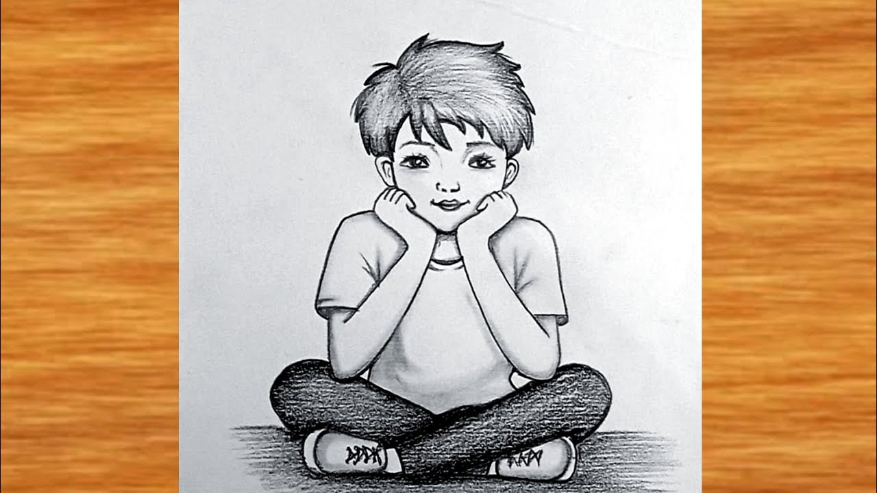 How to draw A cute boy sitting on floor || boy Drawing tutorial ...