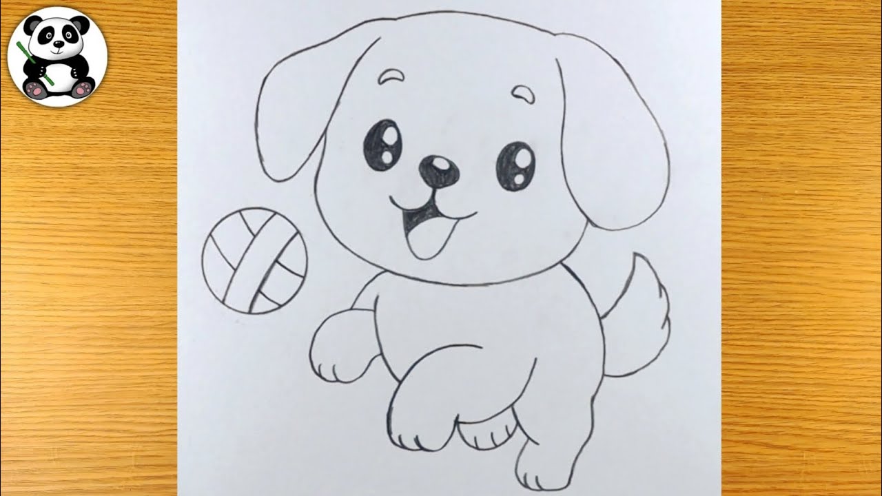 Puppy love to play with ball pencil drawing | dog playing pencil art ...