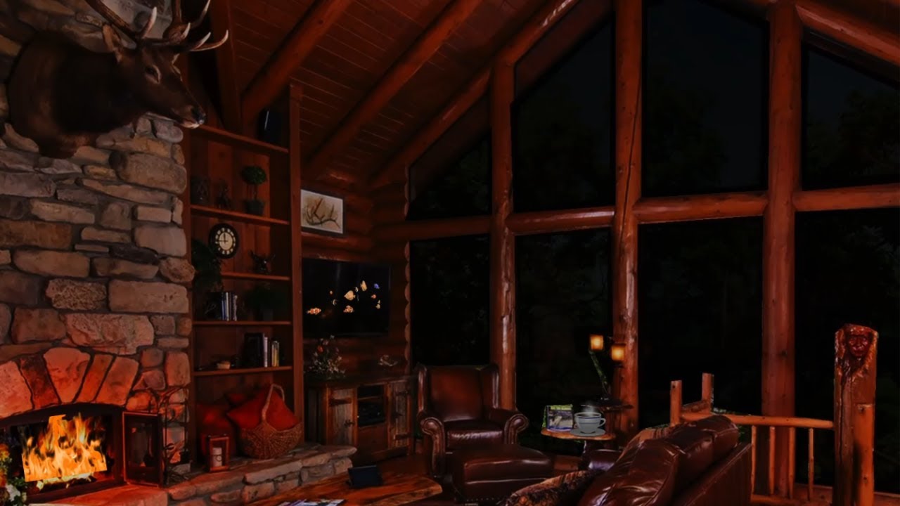 Rain and Fireplace Ambience Log Cabin By The Fire Sleep Sounds (Great ...