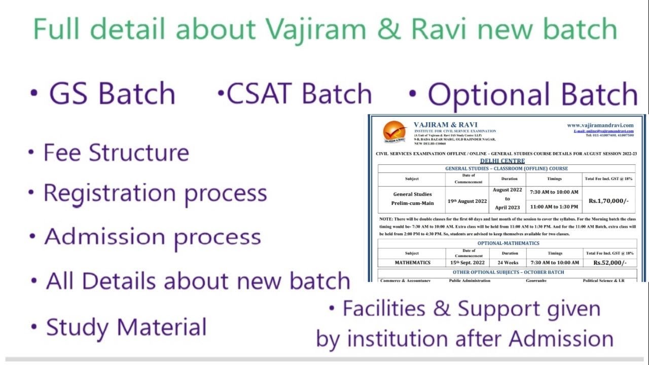 Full Information about Vajiram & Ravi IAS new Batch | Fee structure ...