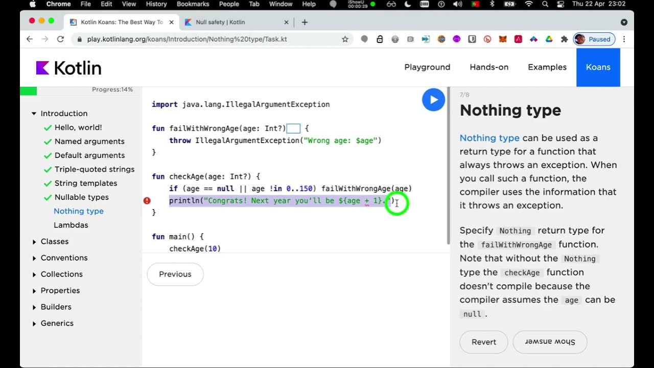 09 Kotlin Koans Nothing type - YouTube