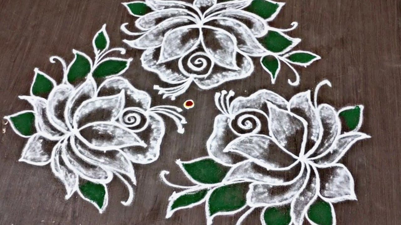 Amazing rose flowers rangoli design 🌹🌹 ( 7*4 ) dots rangoli ll Monisha ...