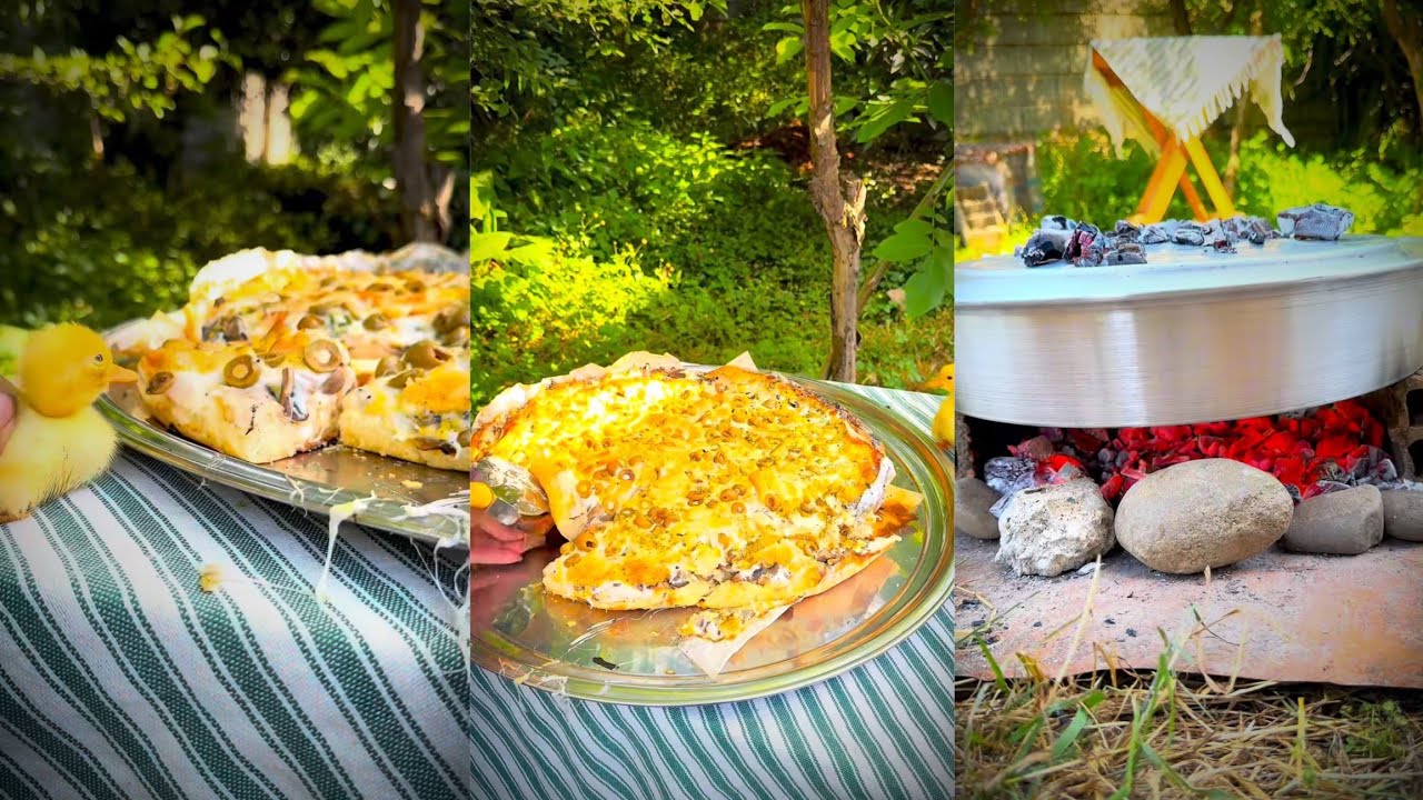 cooking Iranian pizza with fire in jungle - YouTube