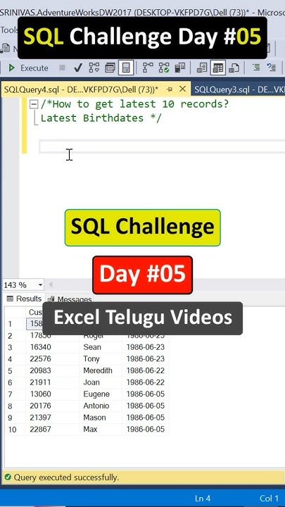SQL Challenge Day # 05 in Telugu | SQL Tutorial #sql #shorts - YouTube