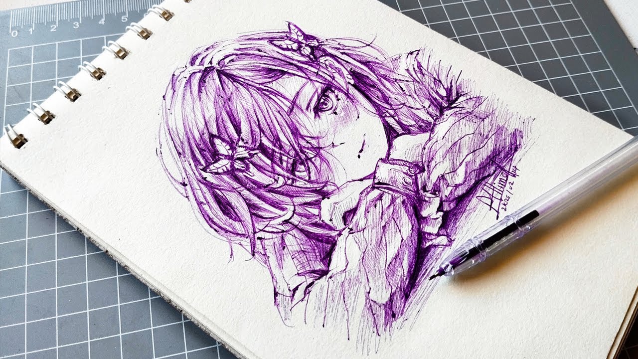 draw only using a Pen🖋😎| Easy Anime girl pen sketch💗| speed up⏩ # ...