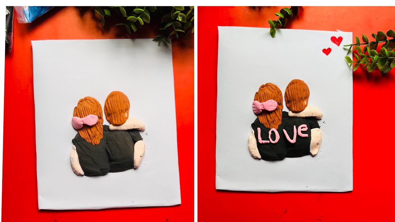 Couple clay Art On canvas // 3D clay painting // Air Dry clay craft ...