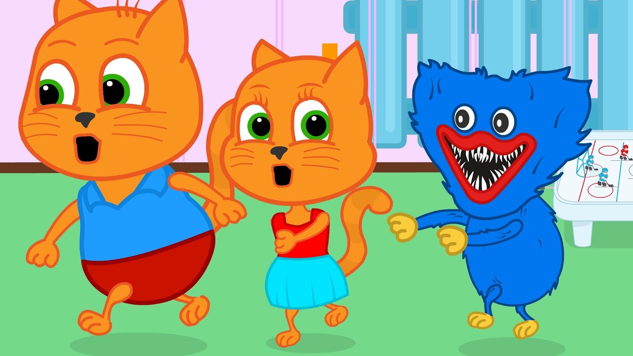 Cats Family in English - Escape from the monster Cartoon for Kids - YouTube