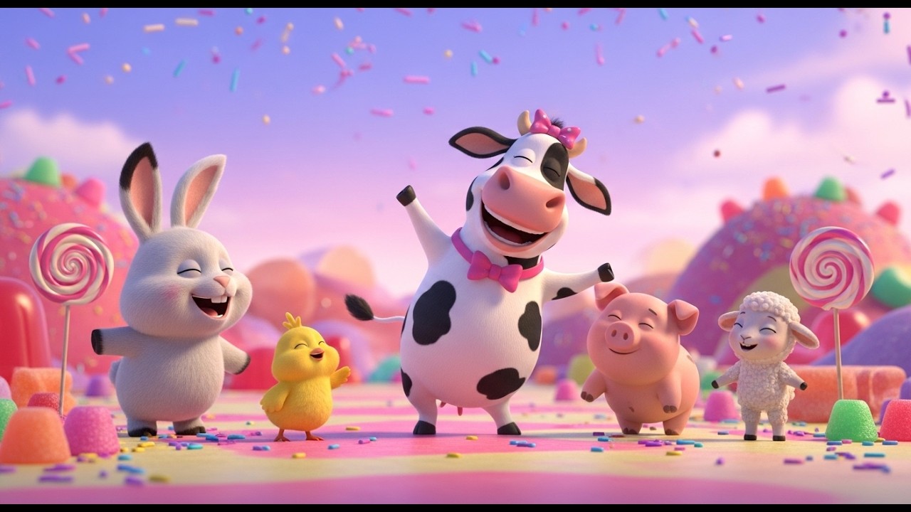 Moo Moo Cow and Friends Dance on a Candy Jelly Fun Kids Nursery Rhyme ...